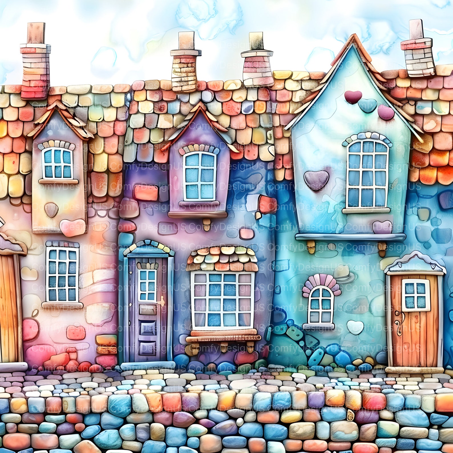 15 Stone Row Houses Clipart, Skinny Houses, Shabby Chic, Printable ...