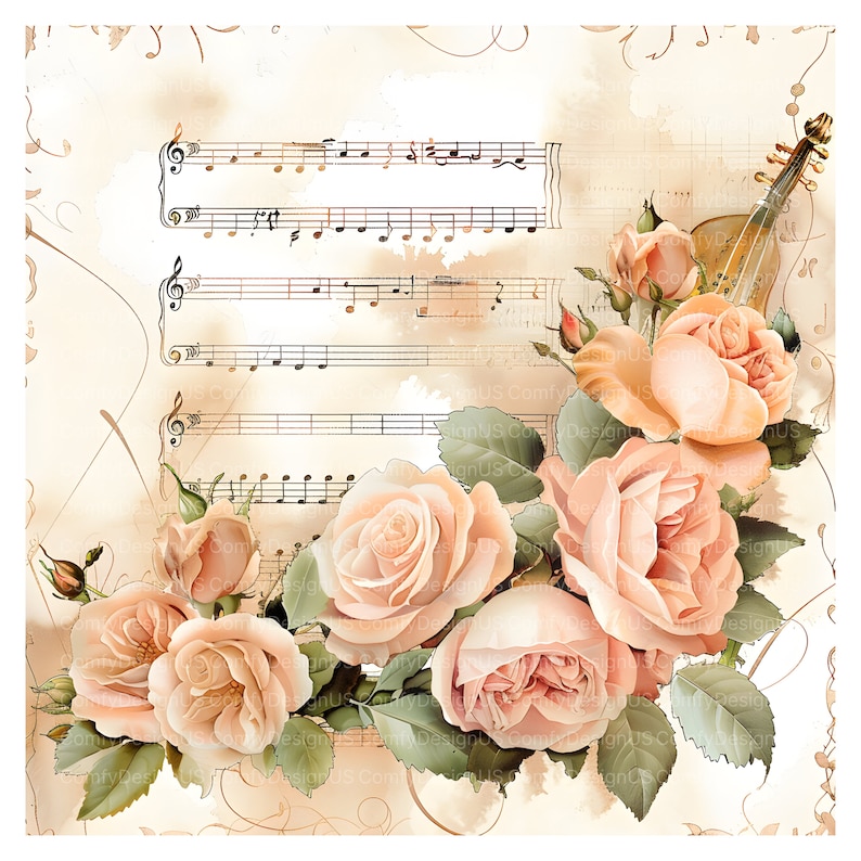15 Floral Music Notes Clipart, Vintage Music Sheet, Music Note ...
