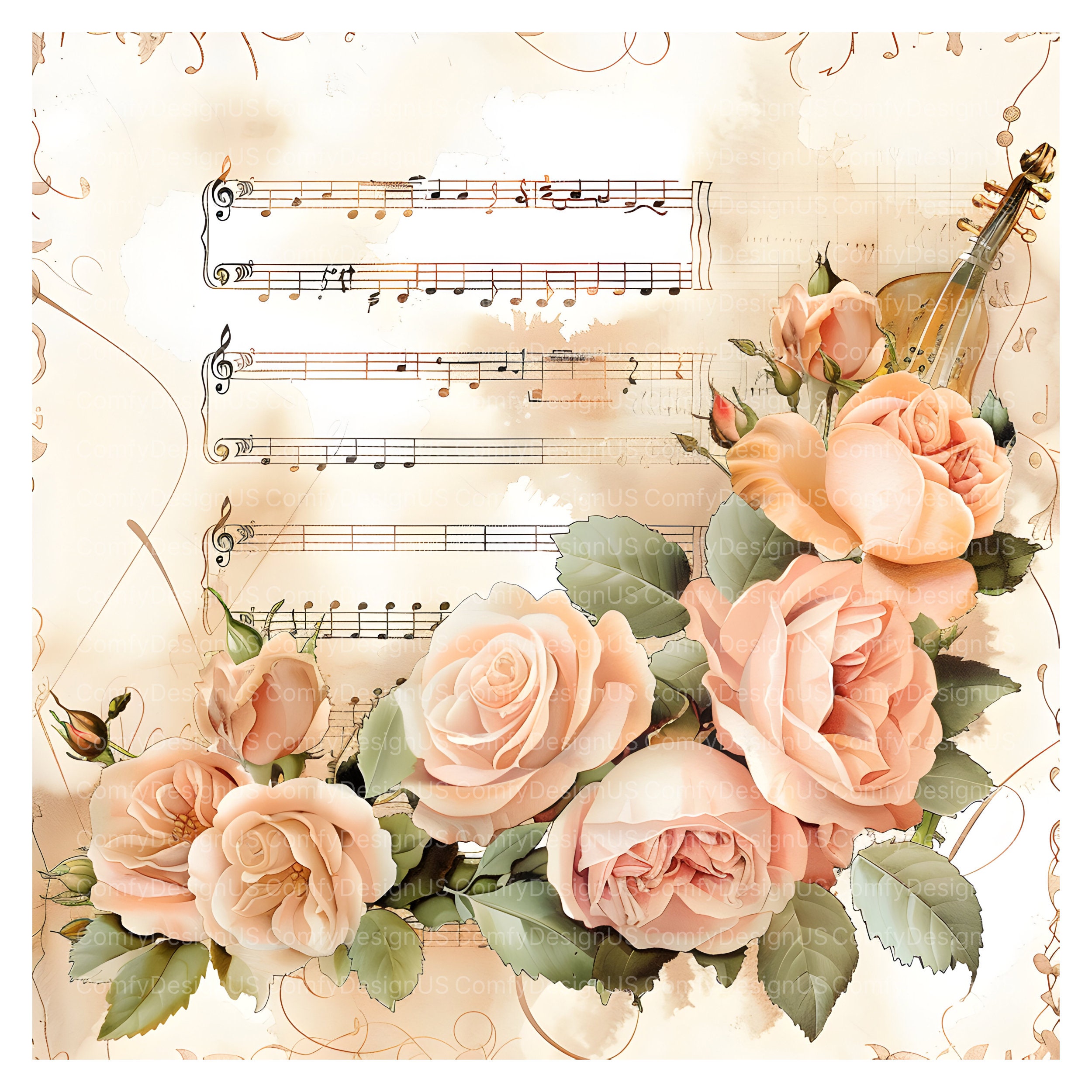 15 Floral Music Notes Clipart, Vintage Music Sheet, Music Note ...