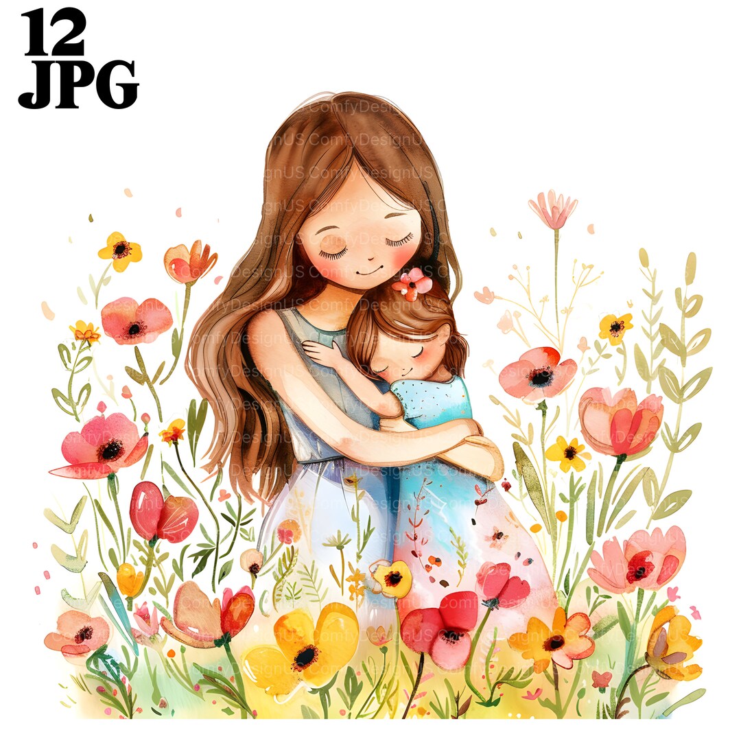 12 Mother and Daughter Clipart, Mother's Day Card, Mother Day ...
