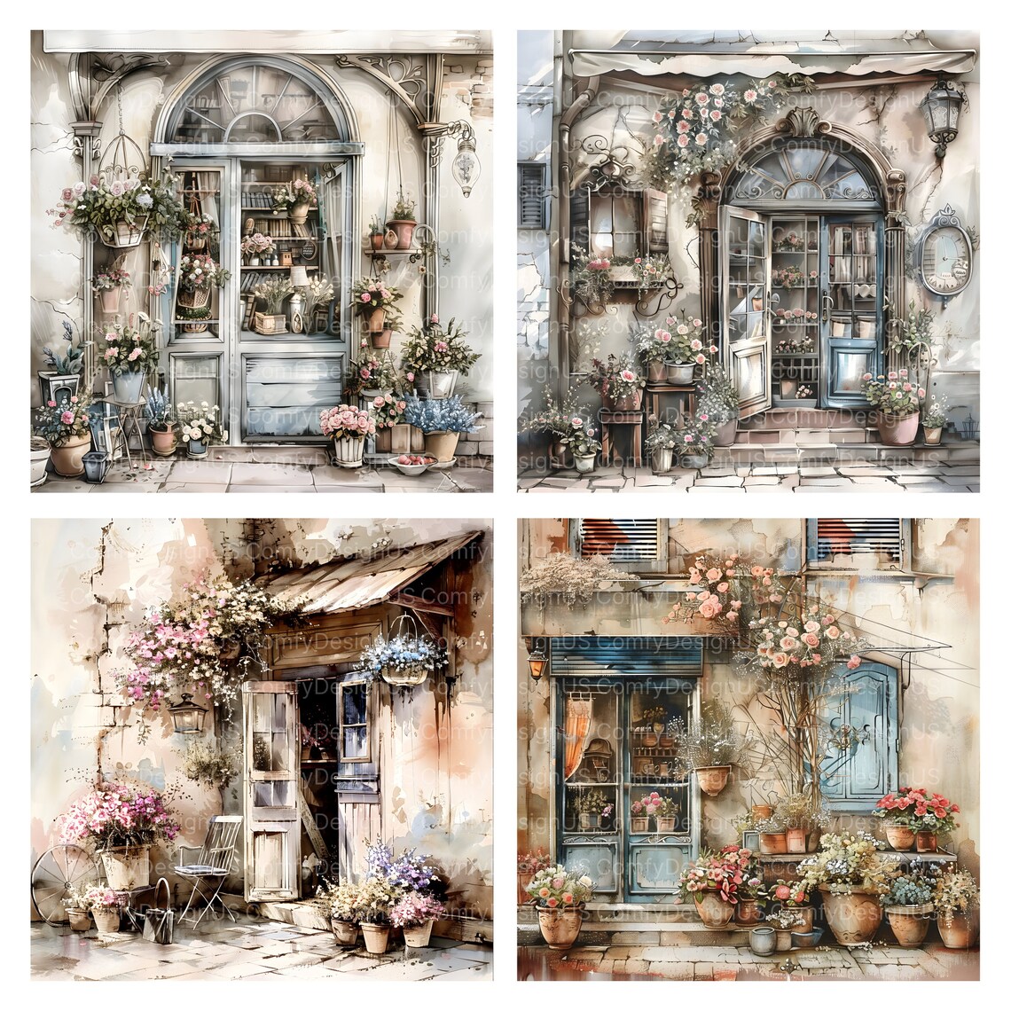 15 Garden Clipart, Shabby Chic Garden, Vintage Flower Shop, Printable ...