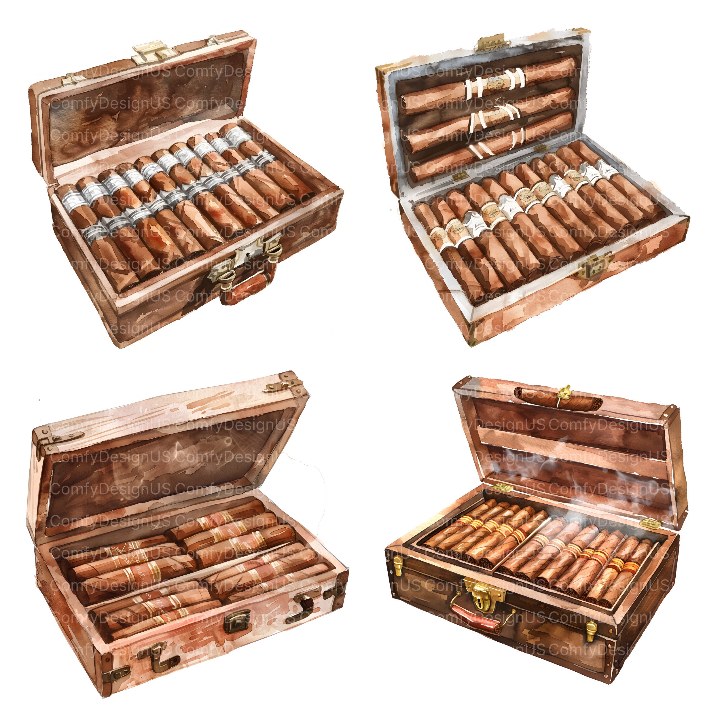 15 Cigar Clipart, Cigar Box, Smoking, Casino, Printable Watercolor ...