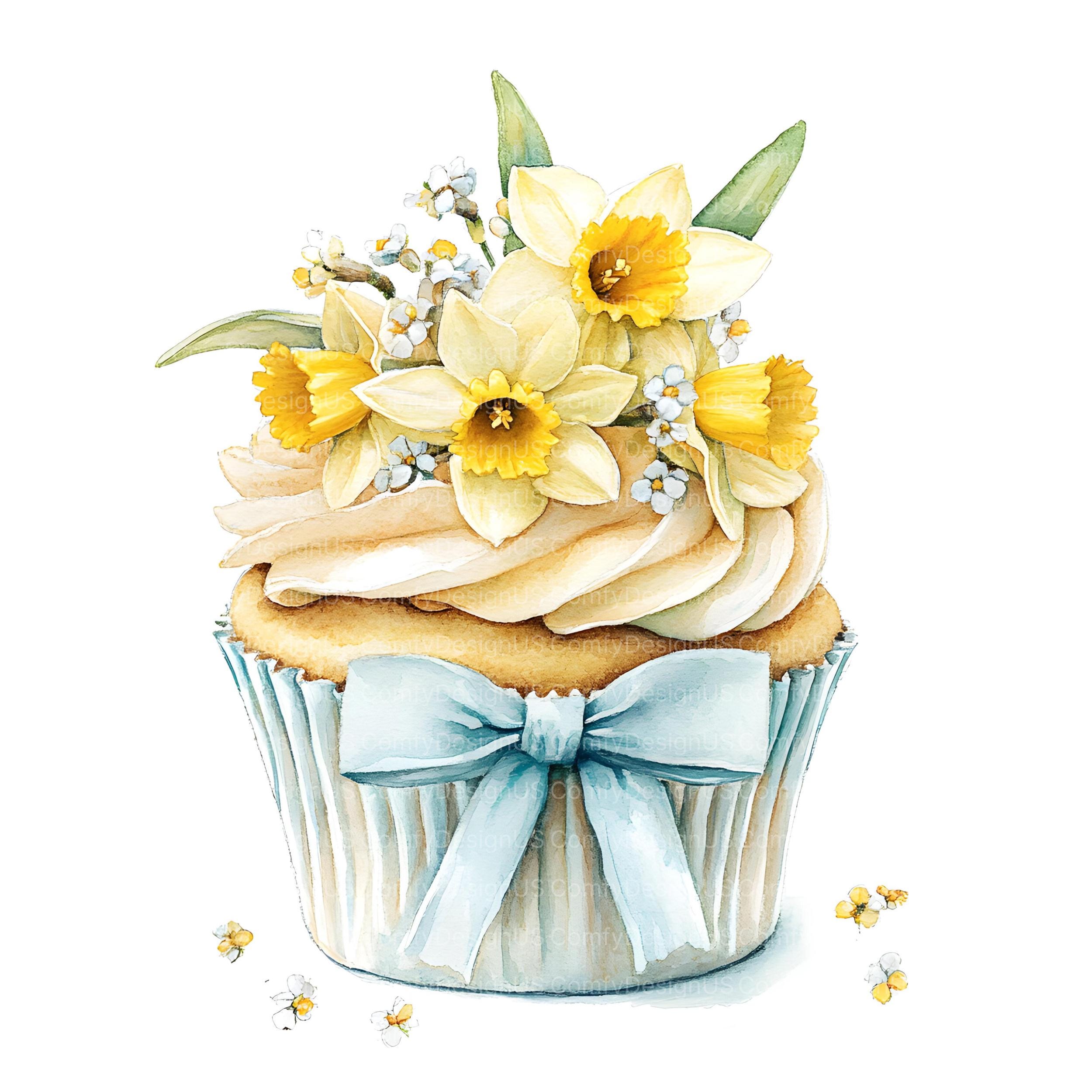 20 Spring Flowers Cupcake Clipart, Watercolor Cupcakes, High Quality ...