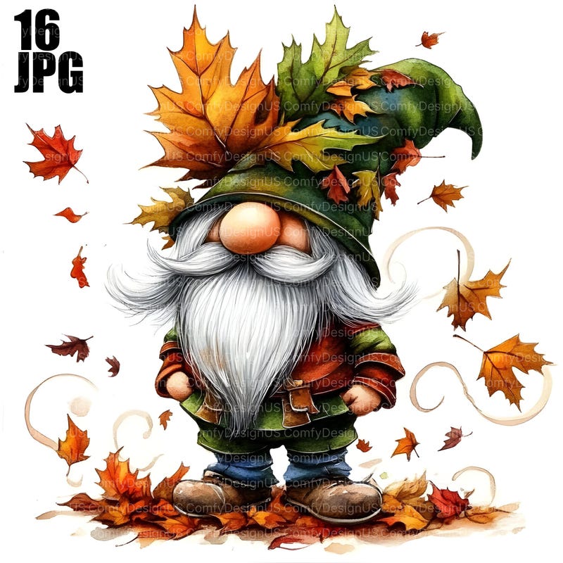 Autumn Gnome With Leaves Clipart - Etsy Australia