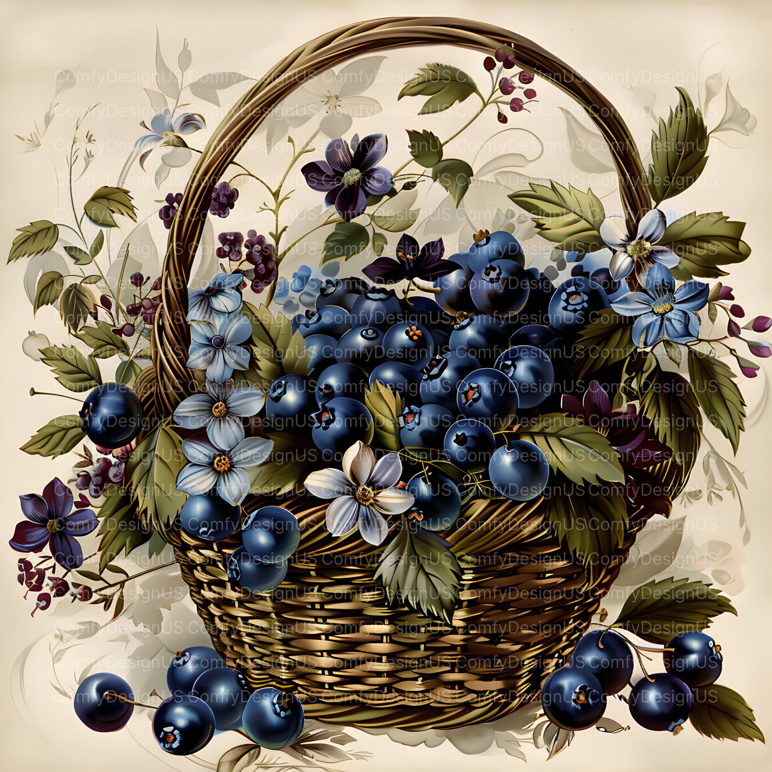 15 Basket of Blueberries Clipart, Farmhouse Blueberry, Shabby Chic ...