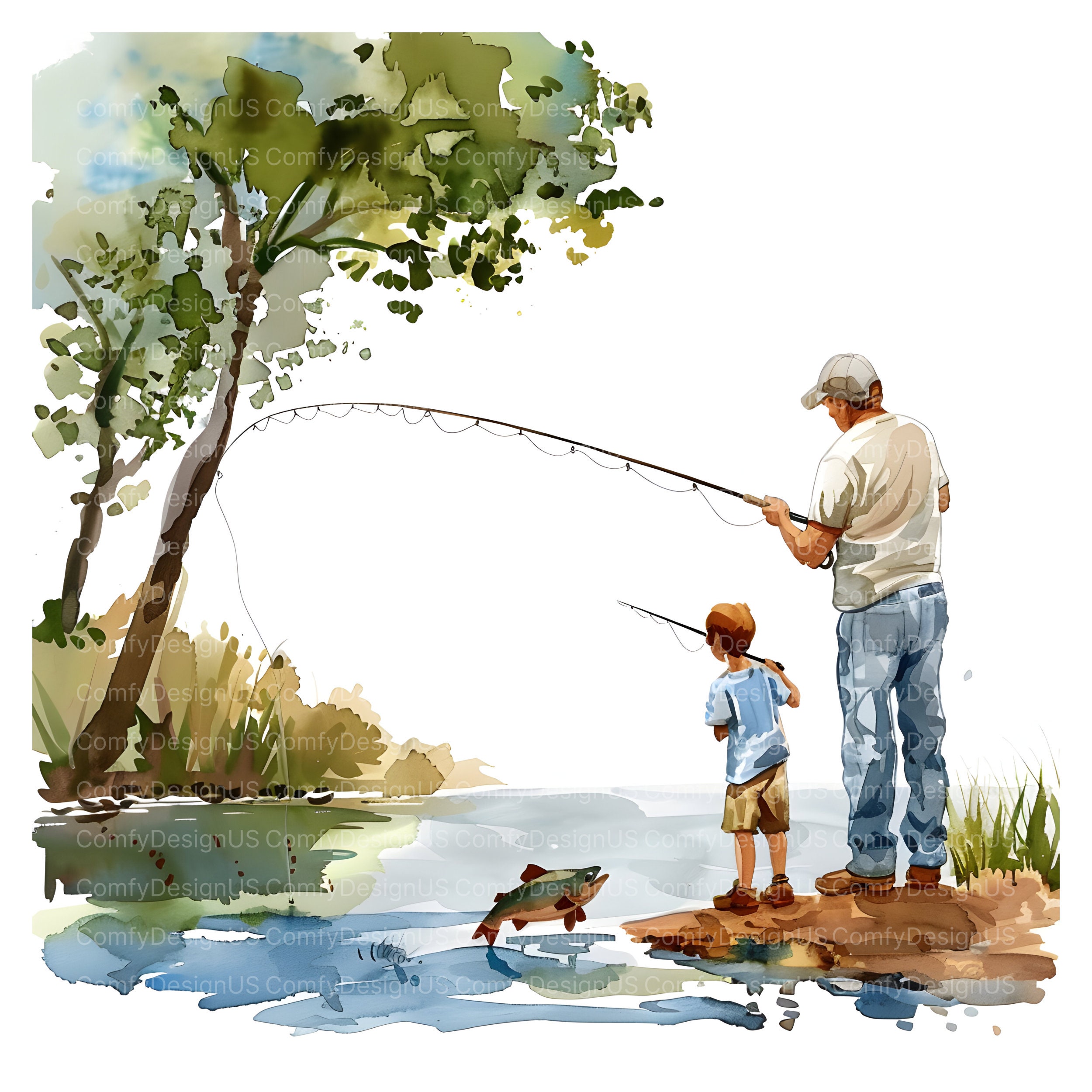 15 Father Son Fishing Clipart, Bass Fishing, Fisherman Clipart, Fathers ...