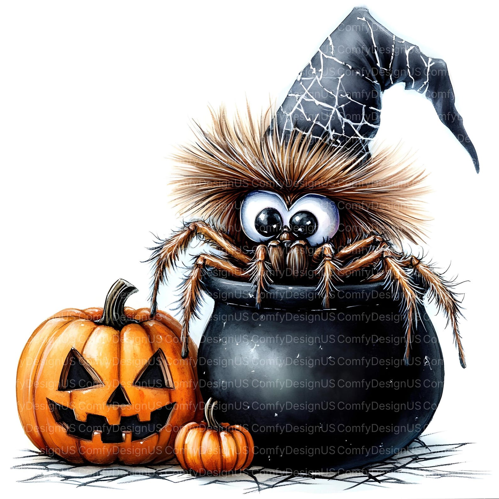 16 Cute Halloween Spider Clipart, Adorable Spider in Witch Hat ...