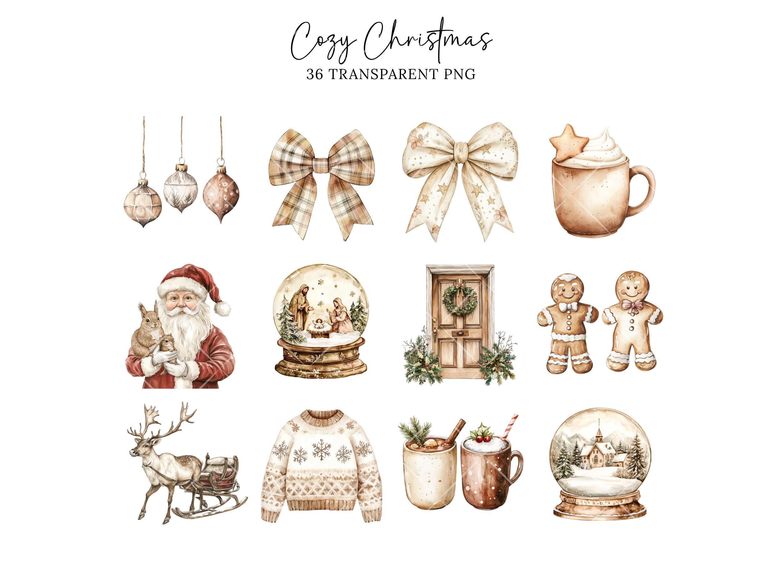 Watercolor Neutral Christmas Clipart, Cozy Christmas Aesthetic, Rustic ...