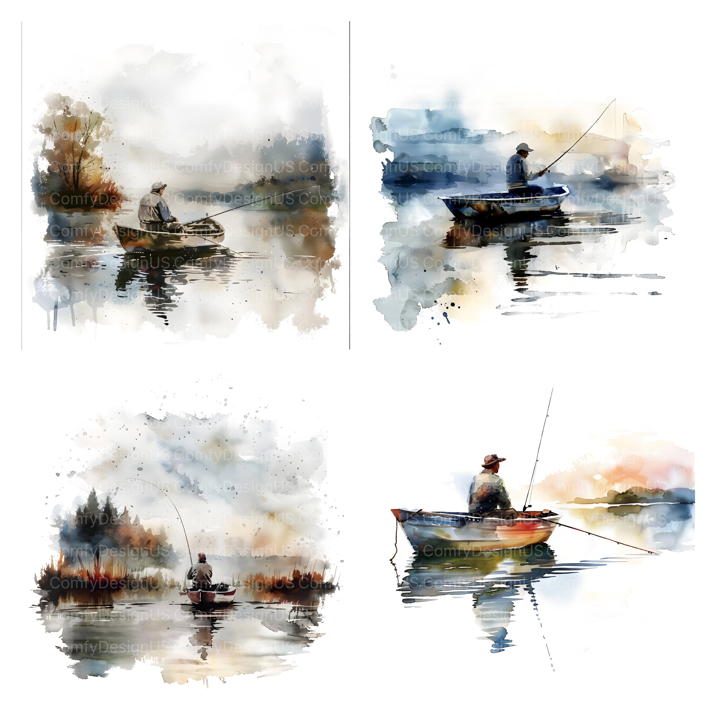 15 Man Fishing Clipart, Boat Fishing Landscape, Fisherman, Gone Fishing ...