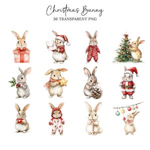 Woodland Bunny Clip Art, Watercolor Christmas Bunny PNG Clip Art ...