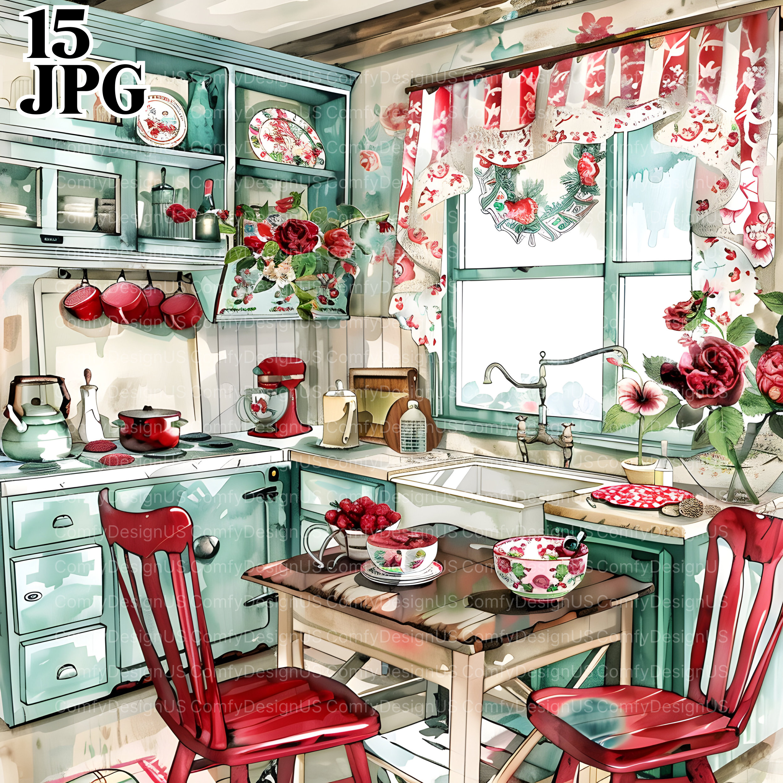 15 Rustic Kitchen Clipart, Red Kitchen, Green Kitchen, Shabby Chic ...