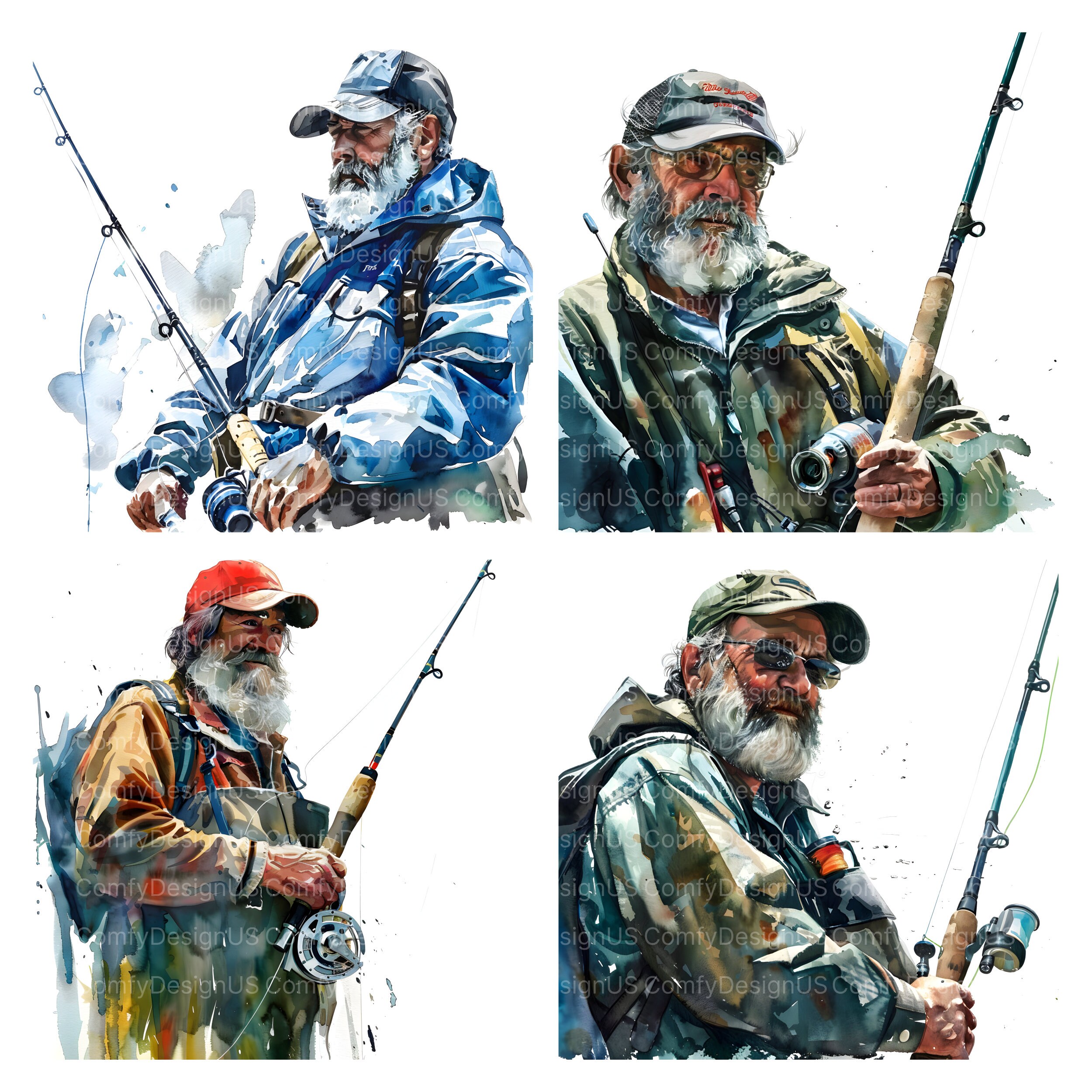 15 Fisherman Clipart, Fishing Rod Clipart, Fishing Clipart, Printable ...