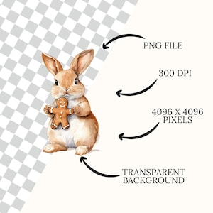 Woodland Bunny Clip Art, Watercolor Christmas Bunny PNG Clip Art ...