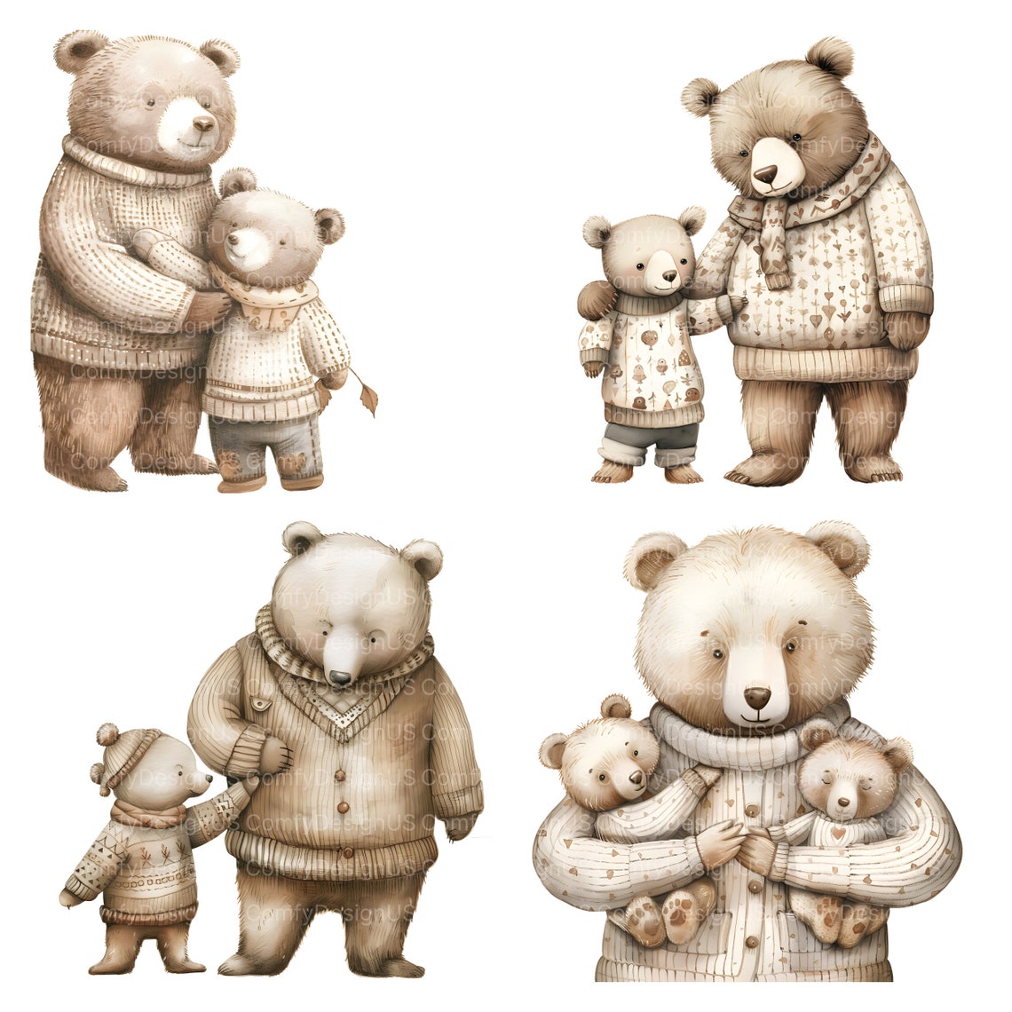 15 Papa Bear Clipart, Father's Day Clipart, Baby Bear, Daddy and Child ...