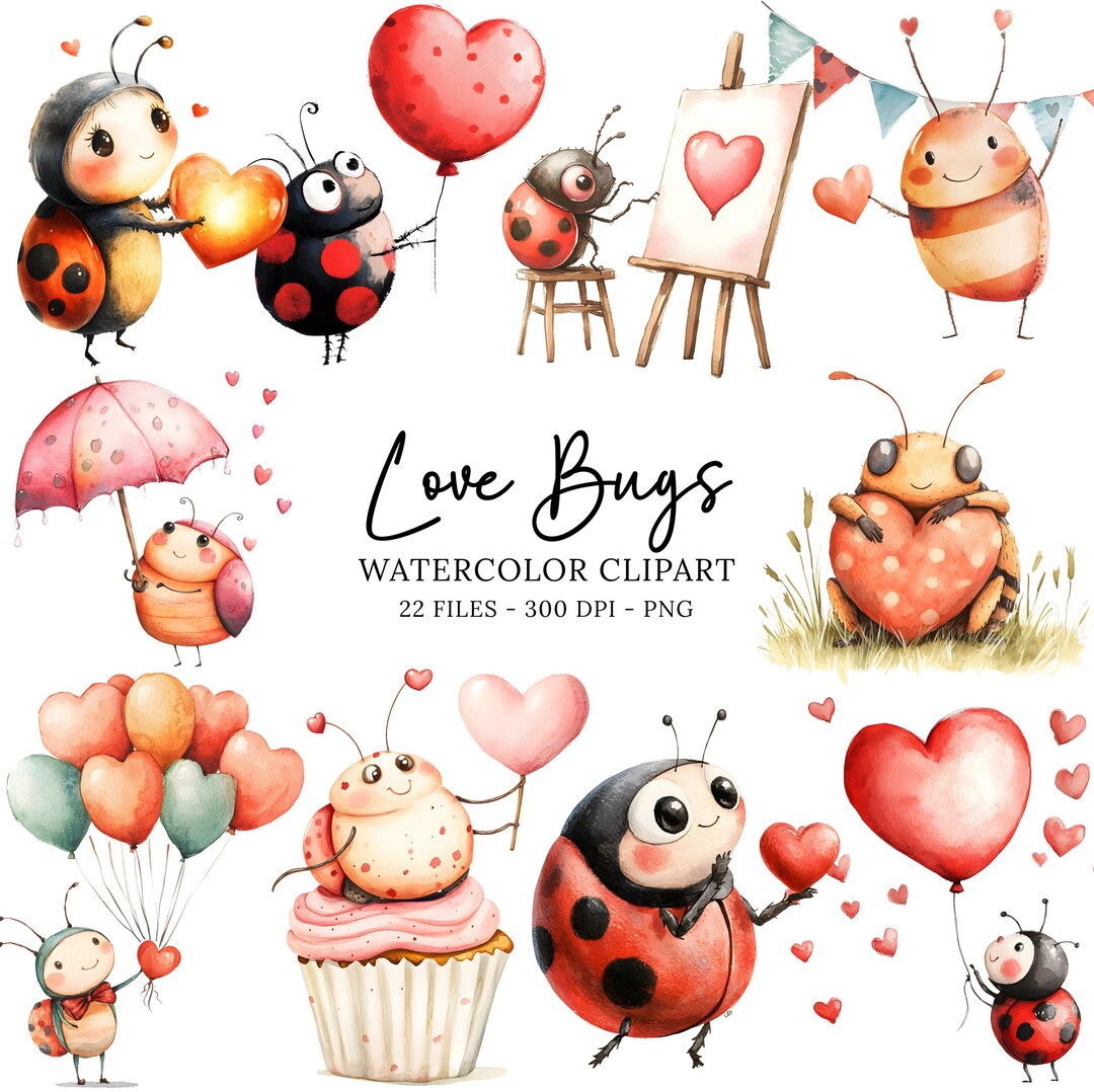 Cute Love Bug PNG Clipart Bundle, Ladybug Clipart, Heart Clipart ...