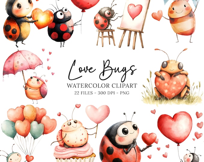 Cute Love Bug PNG Clipart Bundle, Transparent Backgrounds, Cute ...