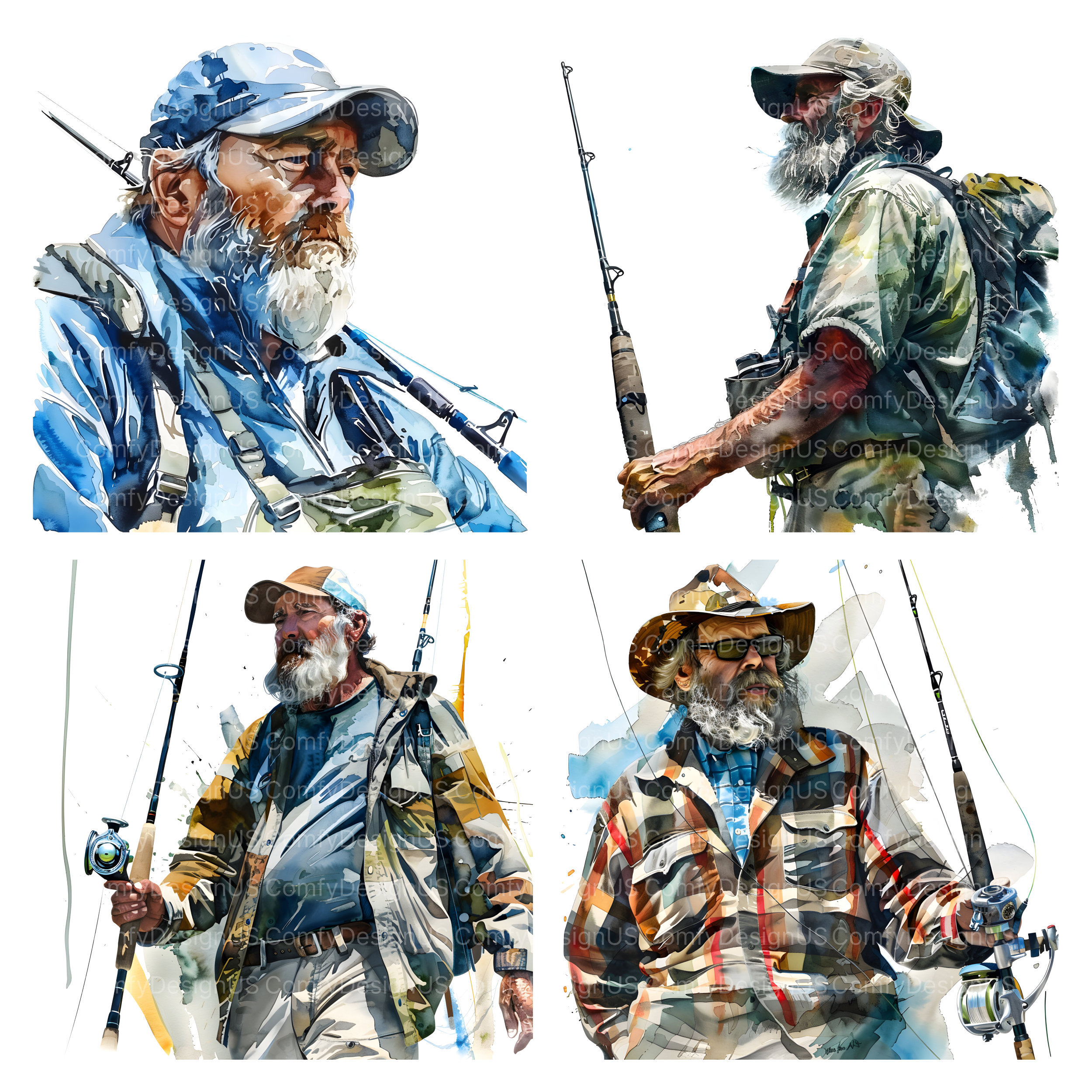 15 Fisherman Clipart, Fishing Rod Clipart, Fishing Clipart, Printable ...