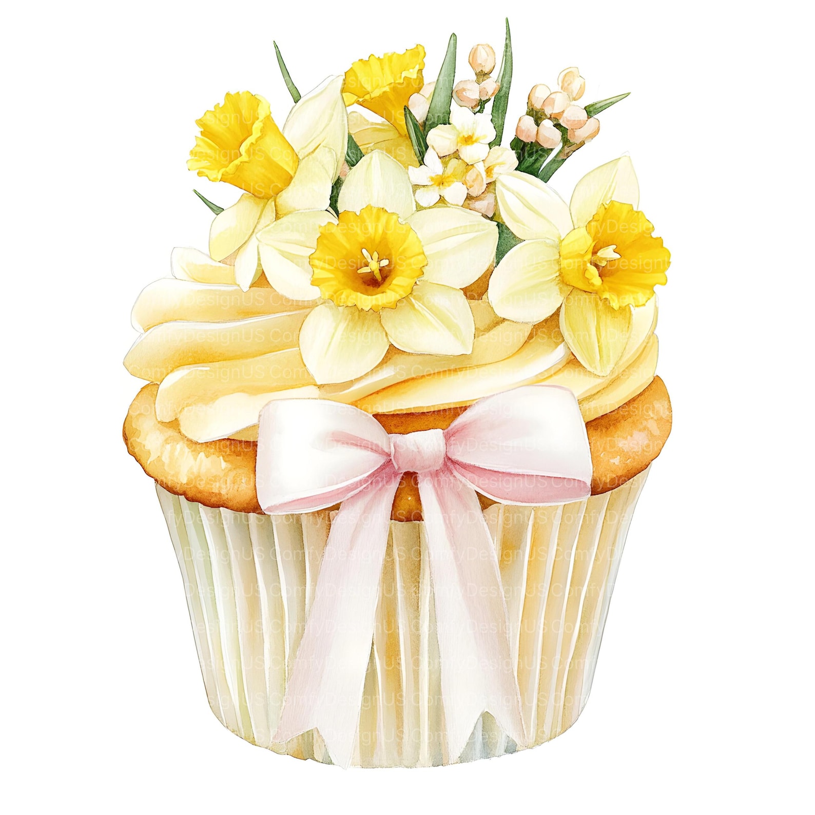 20 Spring Flowers Cupcake Clipart, Watercolor Cupcakes, High Quality ...
