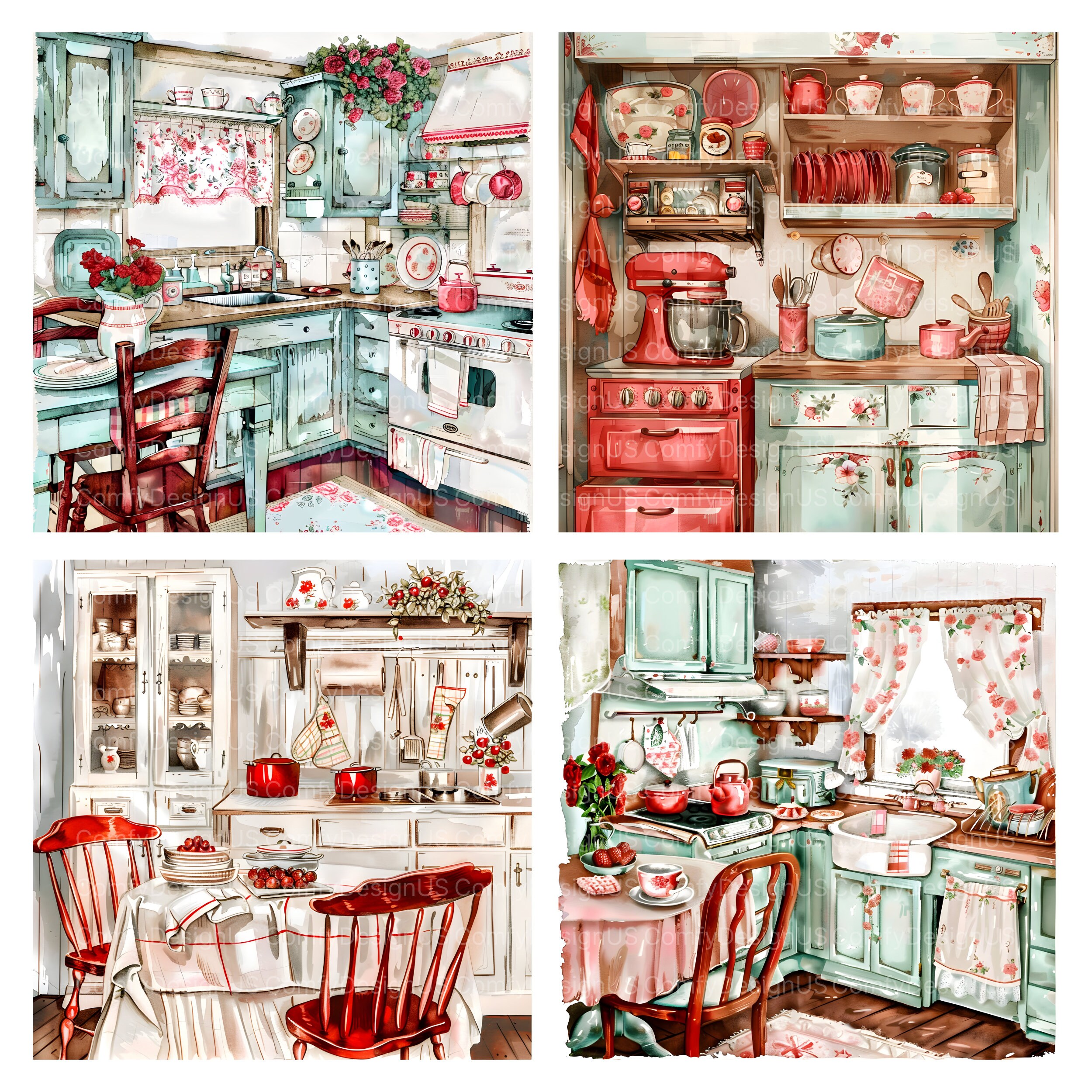 15 Rustic Kitchen Clipart, Red Kitchen, Green Kitchen, Shabby Chic ...
