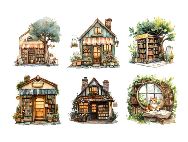 Whimsical Book Store Clip Art, Book Store PNG, Book Store Clipart, 24 ...