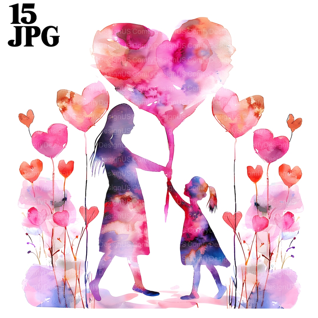 15 Mother and Daughter Clipart, Mother's Day Card, Mother and Child ...