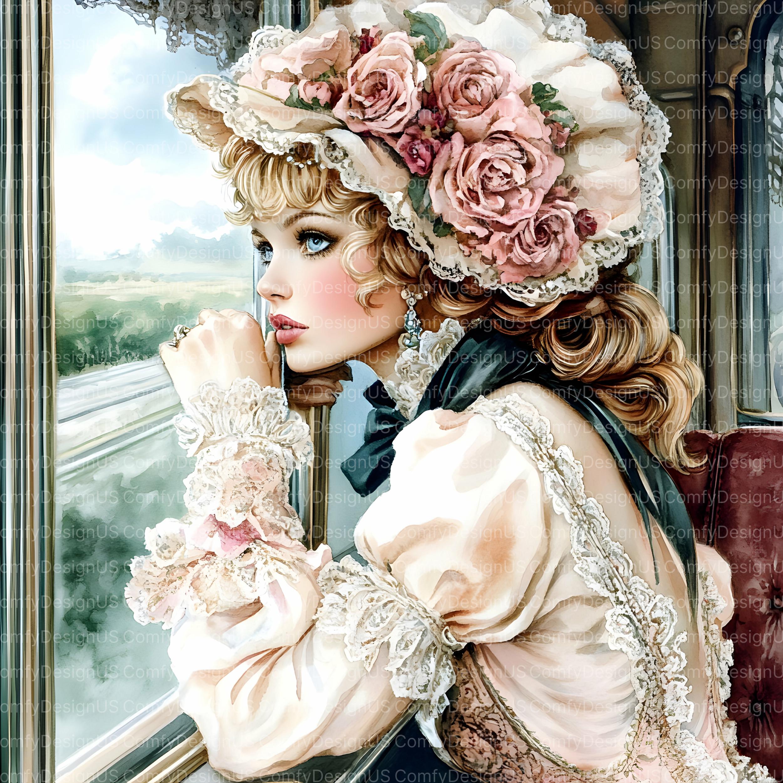 15 Victorian Woman Traveling in Train Clipart Bundle, Printable ...