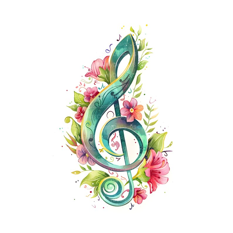 15 Floral Music Notes Clipart, Music Wall Art, Music Notation ...