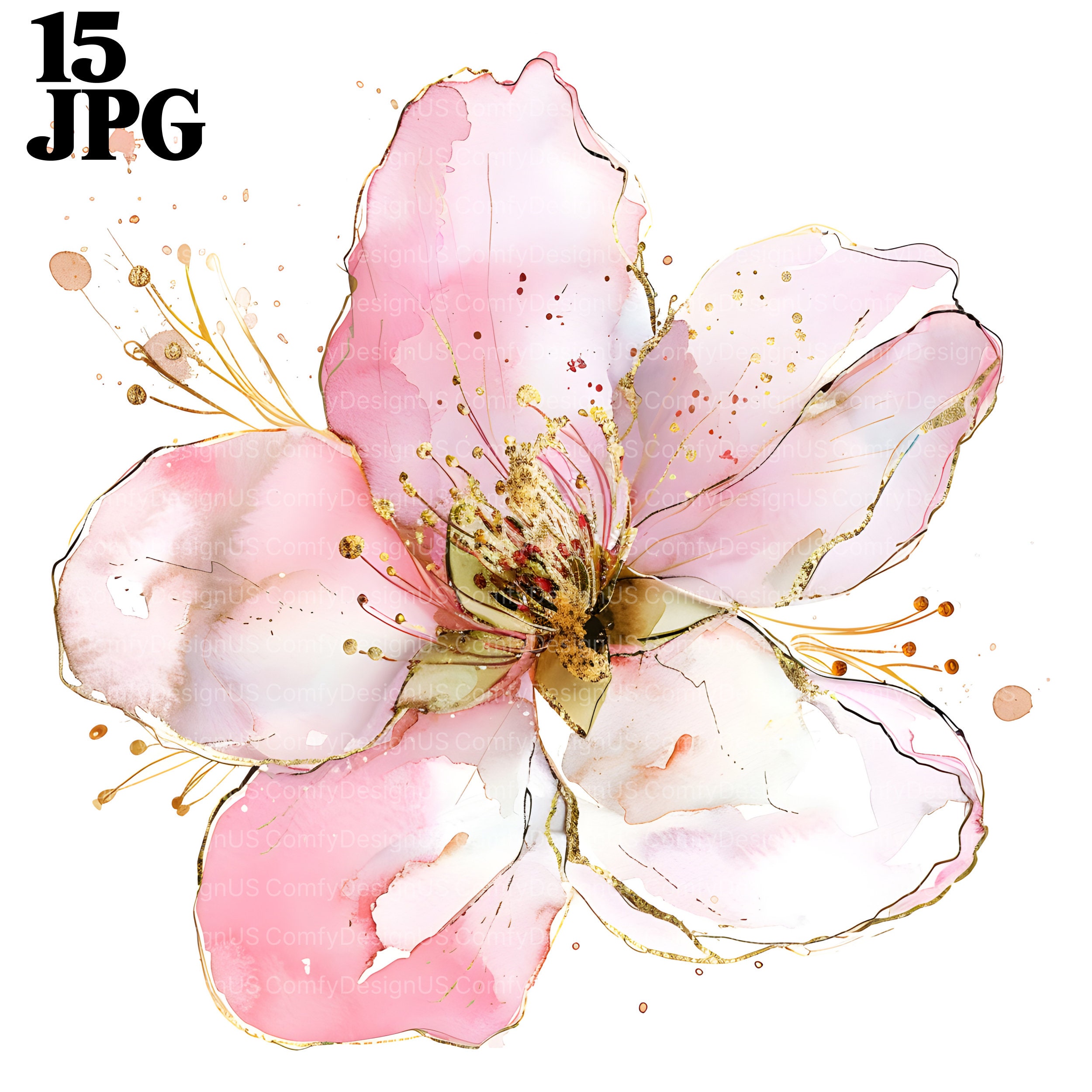 15 Abstract Flowers Clipart, Pink Flowers, Pink Gold Flower, Flowers ...