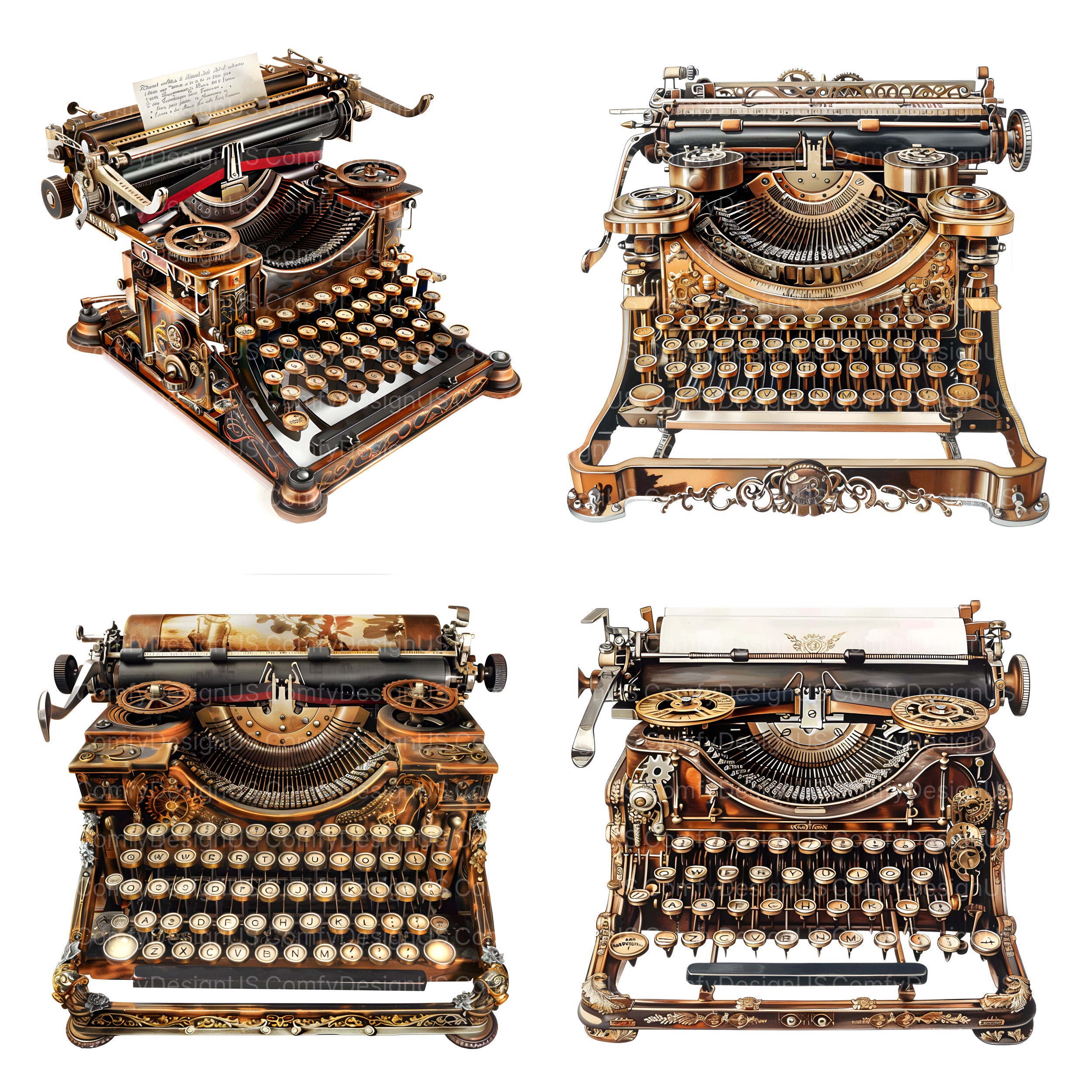 15 Antique Victorian Vintage Typewriter, Steampunk Typewriter ...