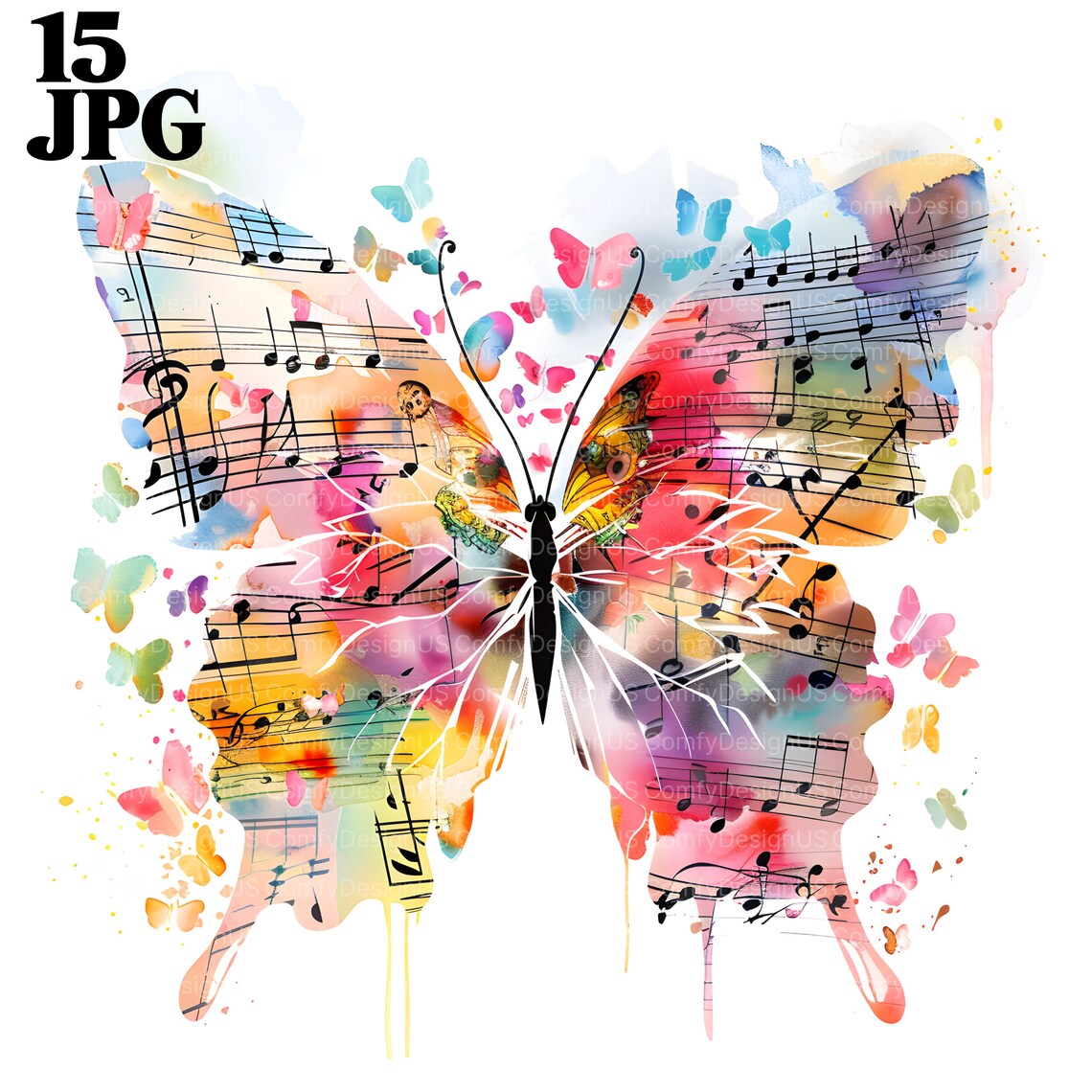 15 Butterfly Music Notes Clipart, Music Wall Art, Music Note, Printable ...