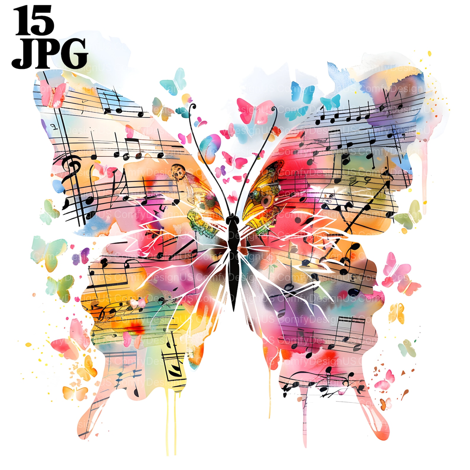 15 Butterfly Music Notes Clipart, Music Wall Art, Music Note, Printable ...