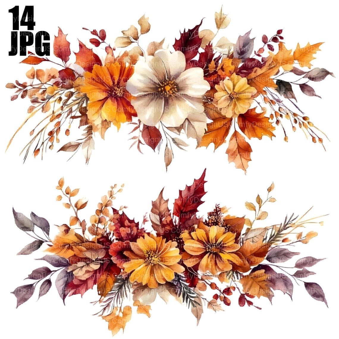 14 Watercolor Fall Flower Border Clipart, Autumn Flowers, High Quality ...