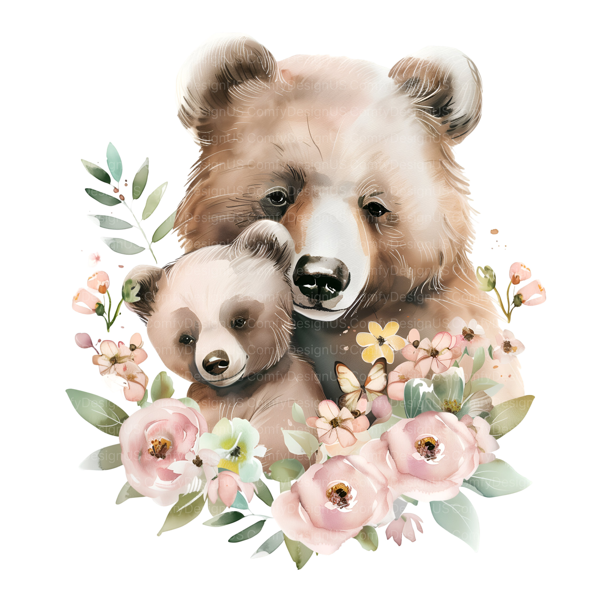 Watercolor Mama and Baby Animal Clipart, Baby Animals PNG, Cute Animal ...
