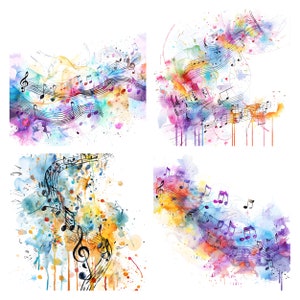 15 Watercolor Music Notes Clipart, Music Wall Art, Music Note ...