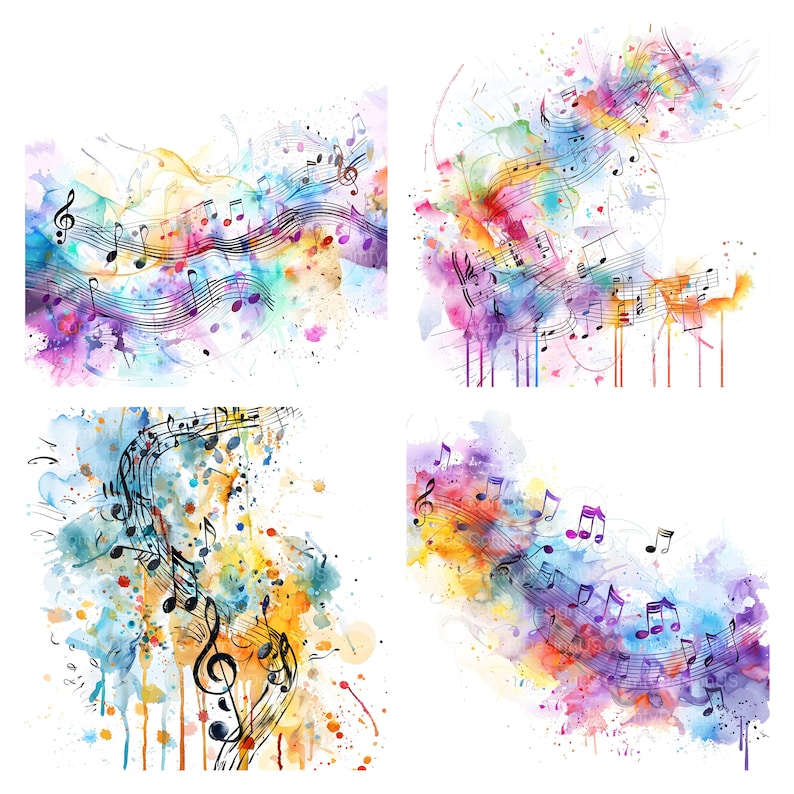 15 Watercolor Music Notes Clipart, Music Wall Art, Music Note ...