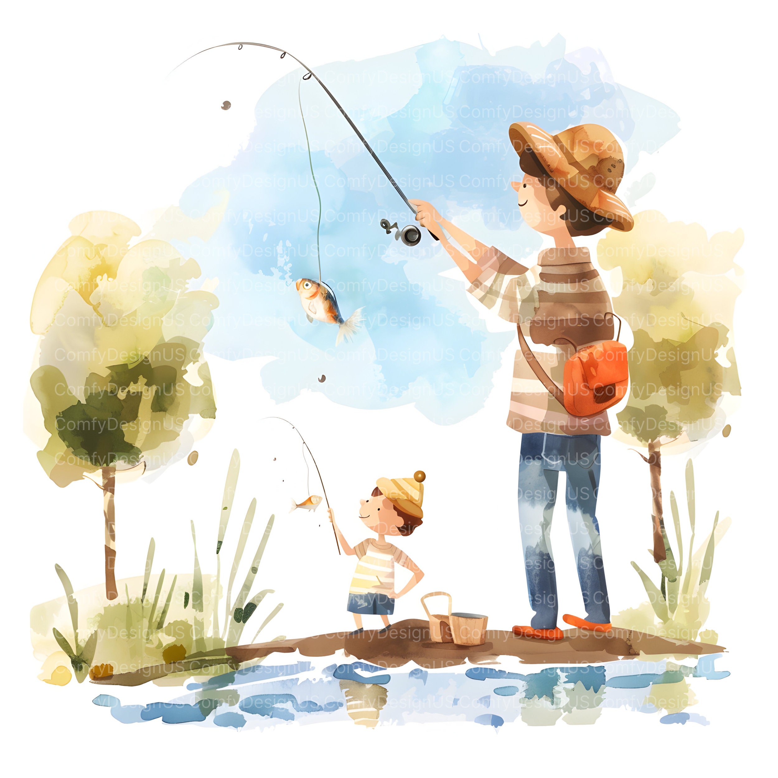 15 Father Son Fishing Clipart, Fisherman Clipart, Fathers Day ...