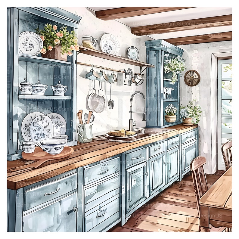 Rustic Nature Wood Style Kitchen Clipart Bundle, Countryside Kitchen ...
