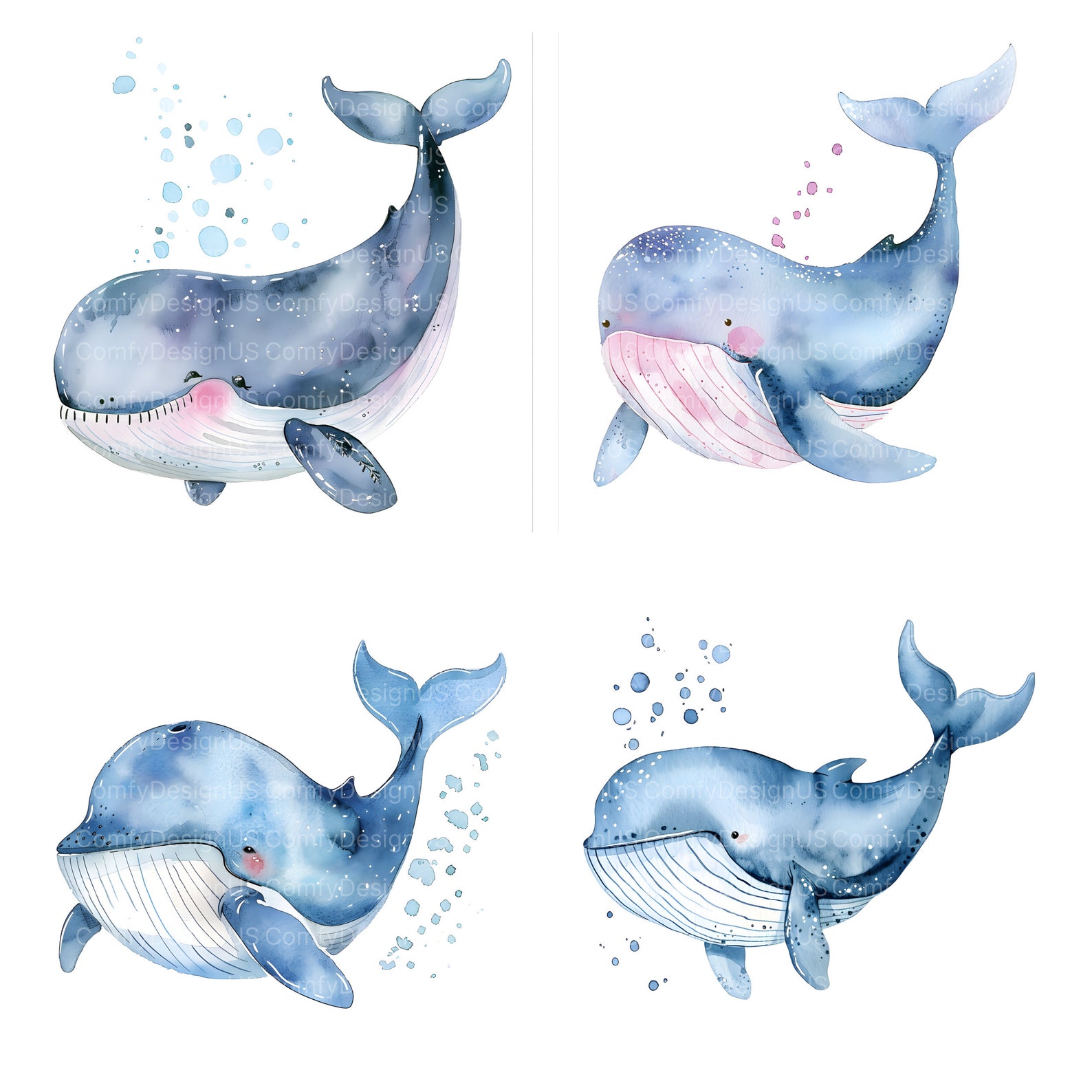 15 Cartoon Whale Clipart, Whale Nursery, Whale Illustration, Printable ...