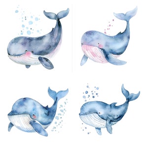 15 Cartoon Whale Clipart, Whale Nursery, Whale Illustration, Printable ...