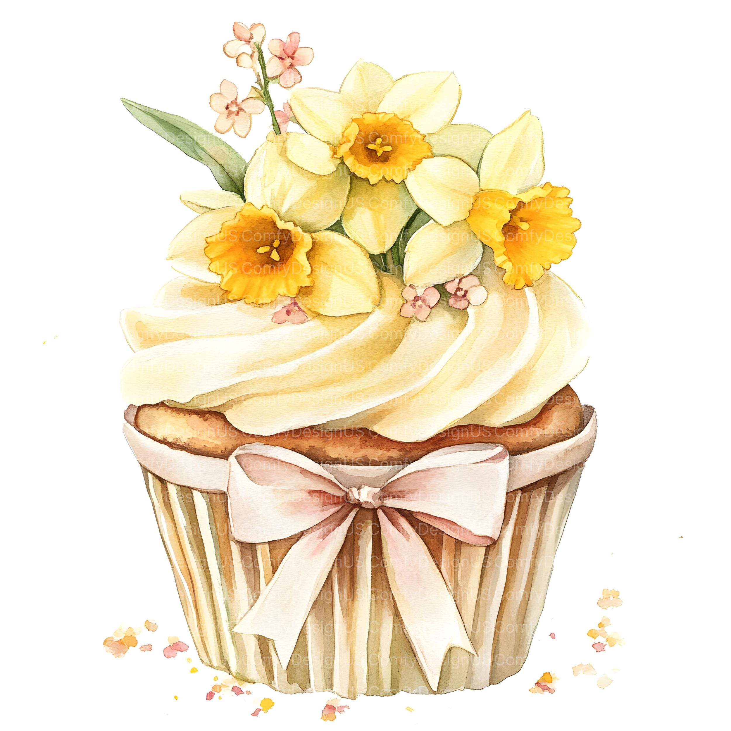 20 Spring Flowers Cupcake Clipart, Watercolor Cupcakes, High Quality ...