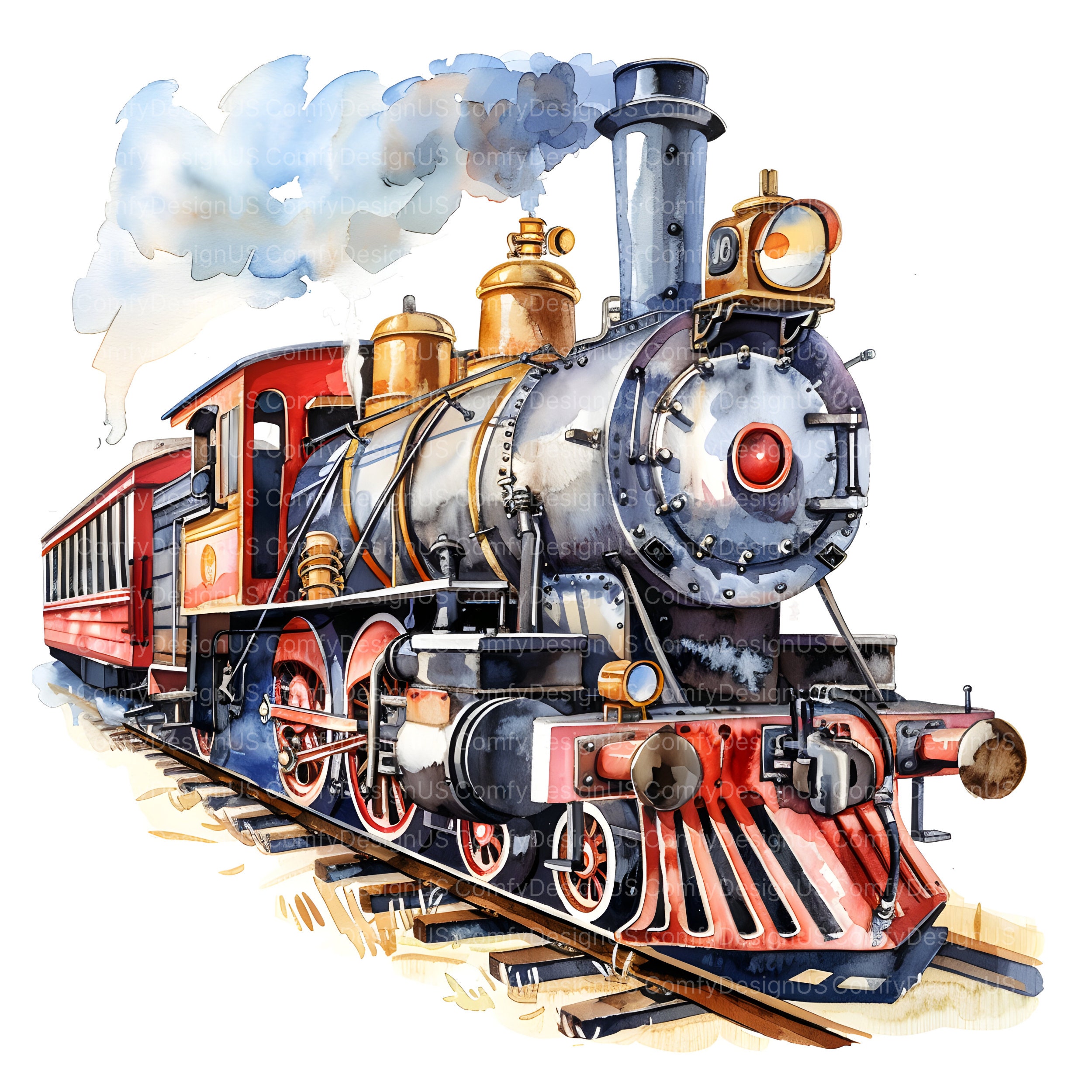 15 Cartoon Locomotives Clipart, Antique Train, Cartoon Train, Printable ...