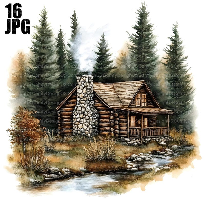 Watercolor Cabins - Etsy