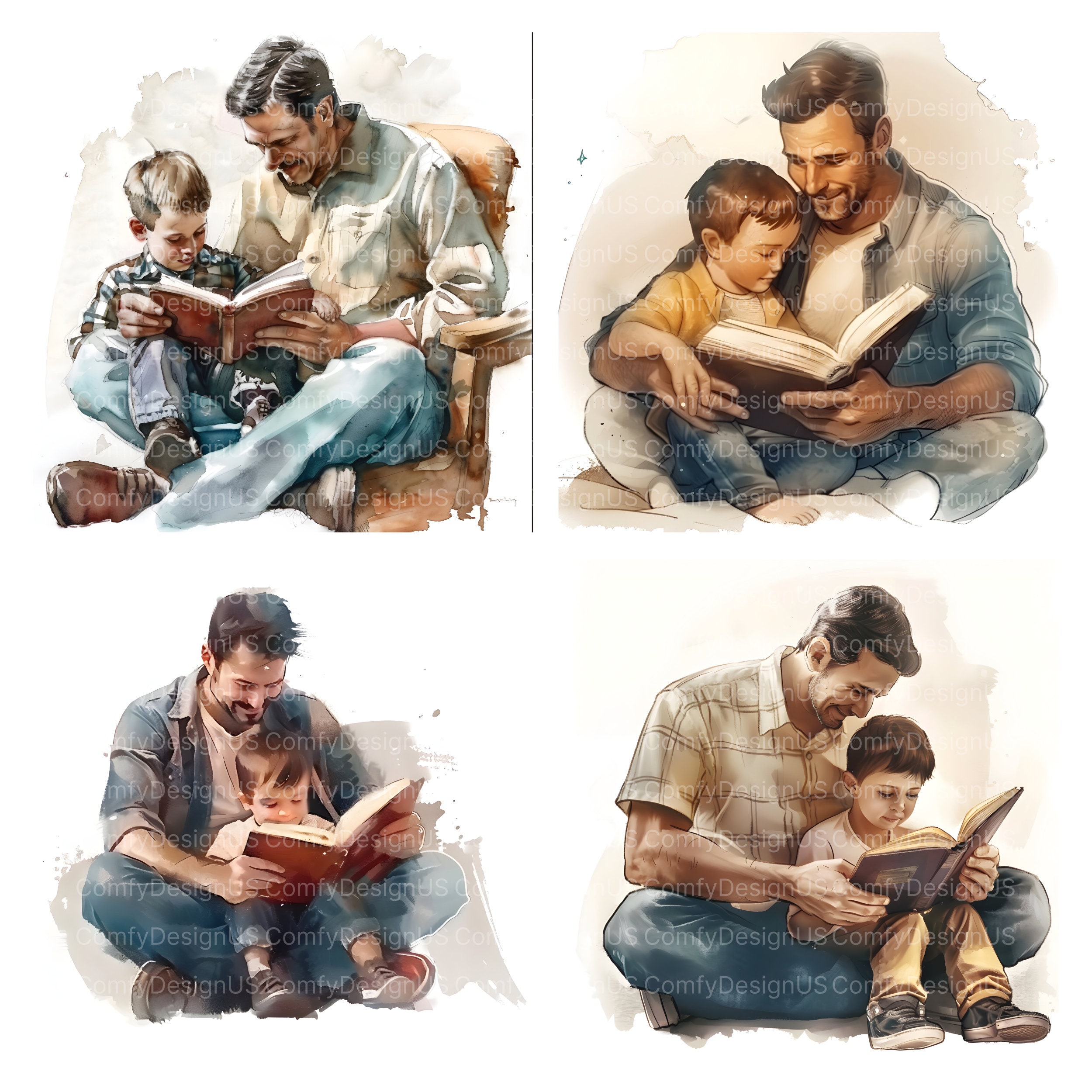 15 Fathers Watercolor Clipart, Fatherly Images, Heartwarming Father's ...