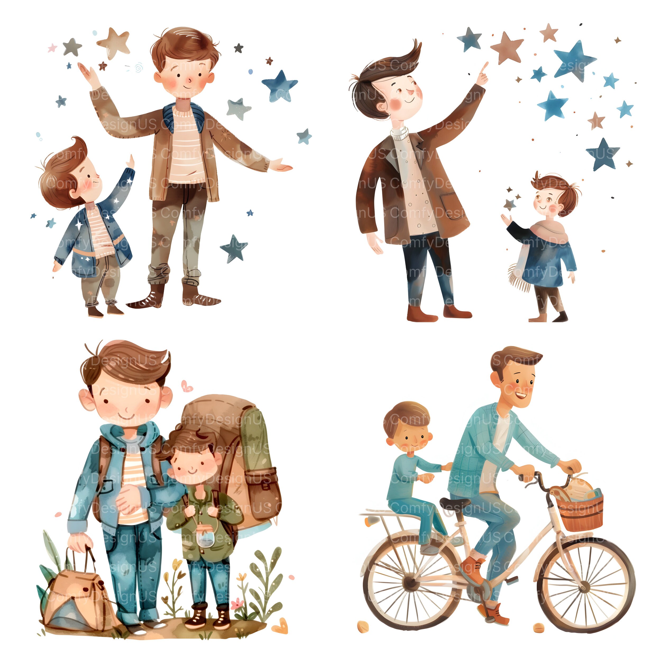 15 Dad and Son, Fathers Day Clipart, Dad Day, Printable Watercolor ...