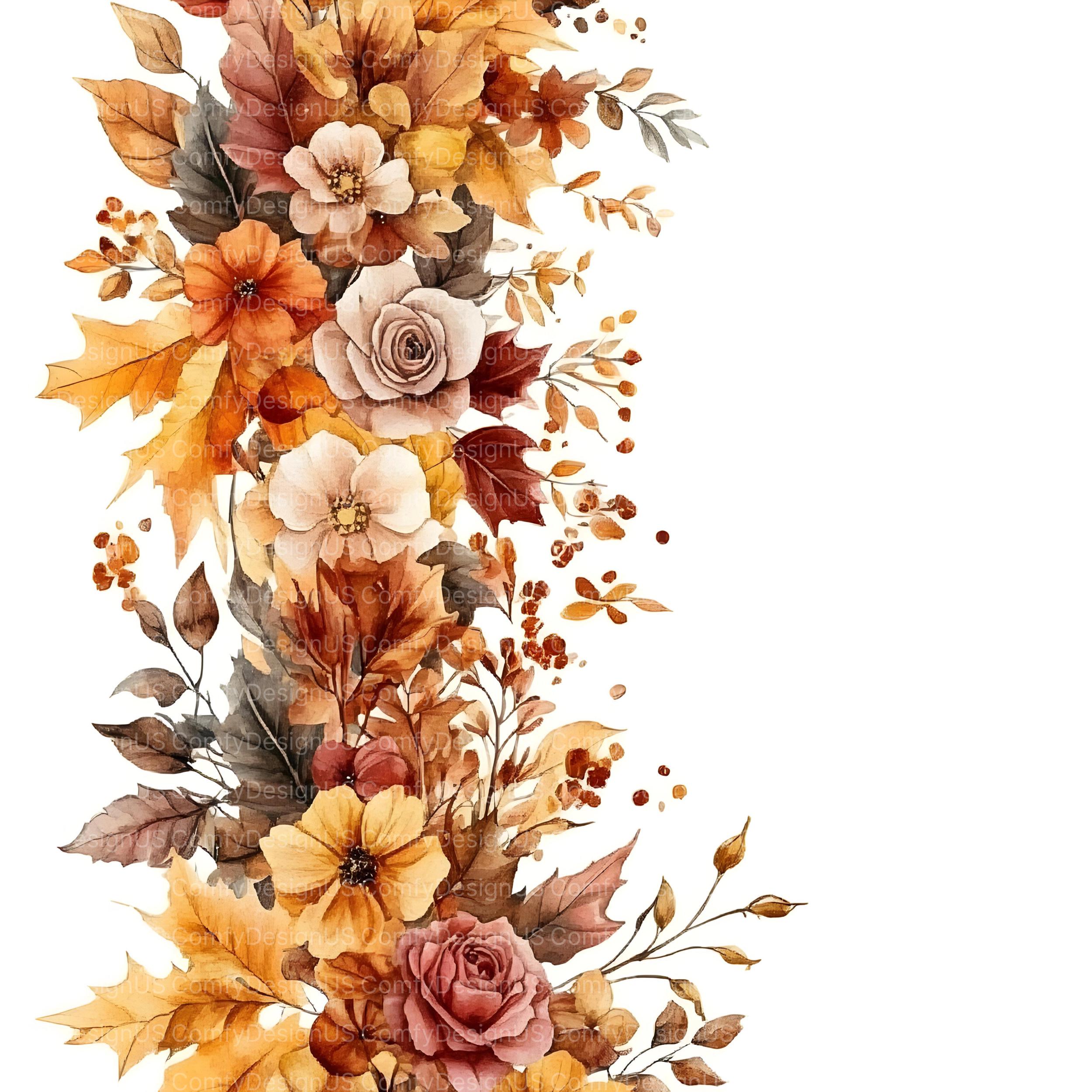 14 Watercolor Fall Flower Border Clipart, Autumn Flowers, High Quality ...