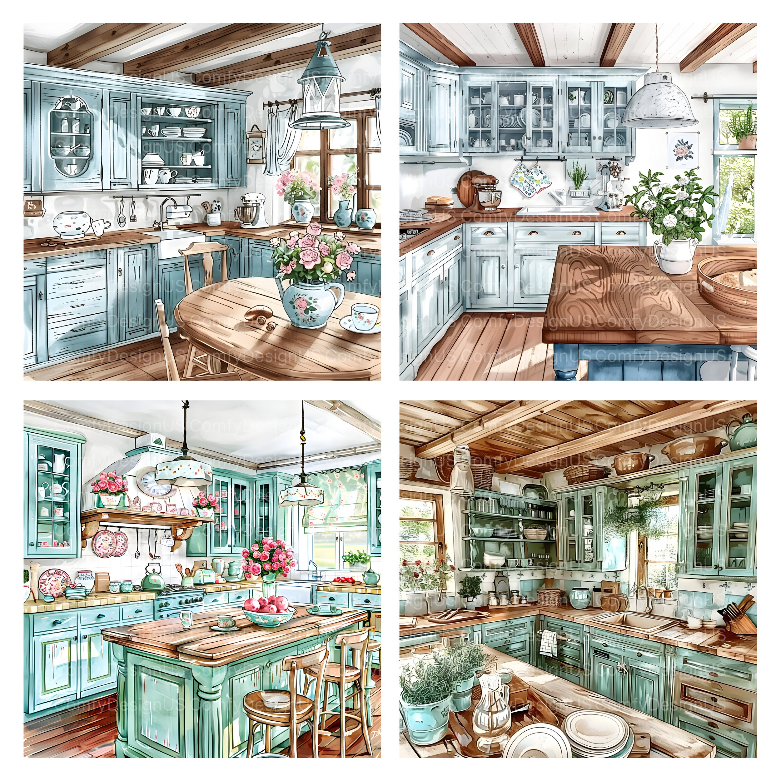 Rustic Nature Wood Style Kitchen Clipart Bundle, Countryside Kitchen ...