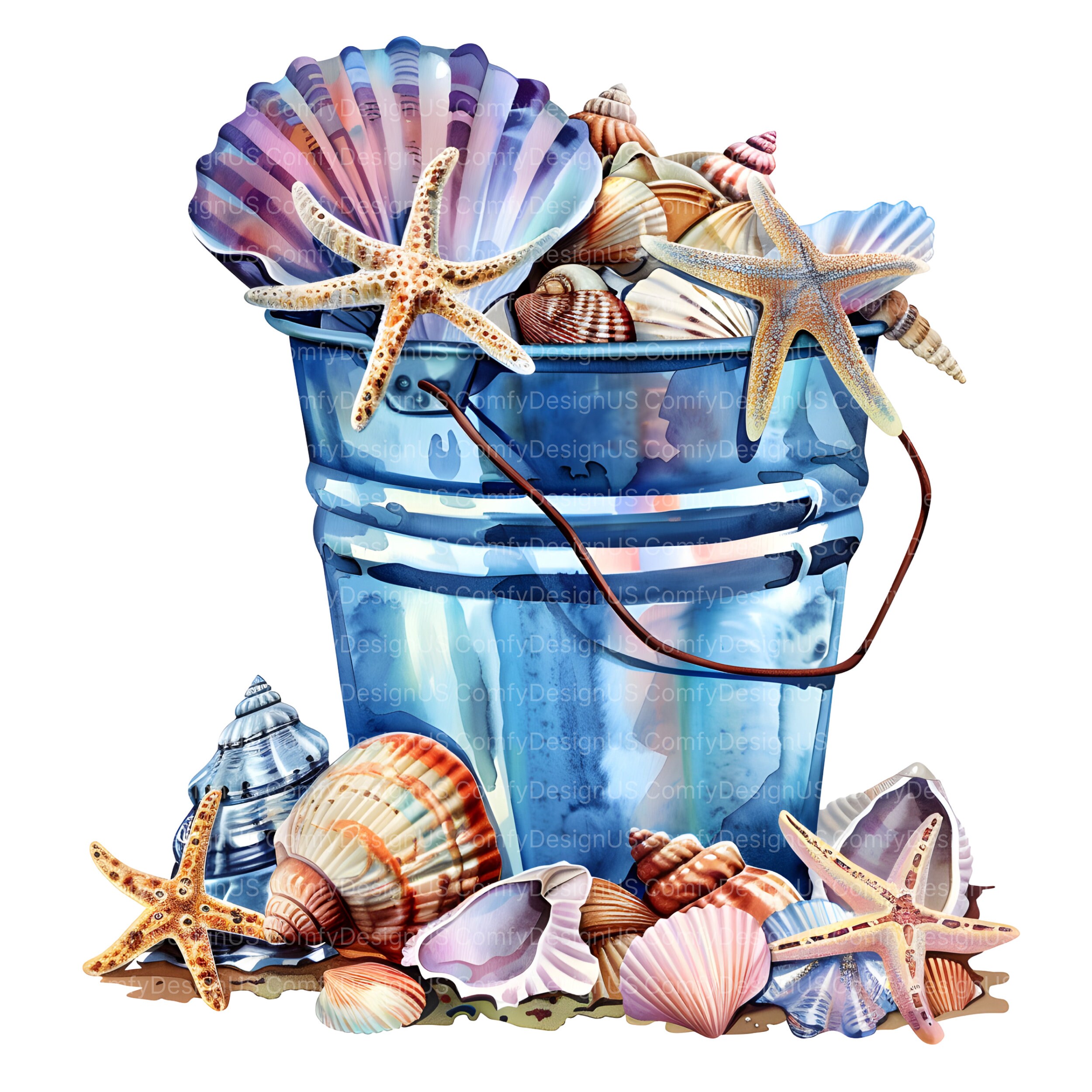 Seashells in a Bucket Clipart Bundle, Summer Sea Art, Bucket Clipart ...