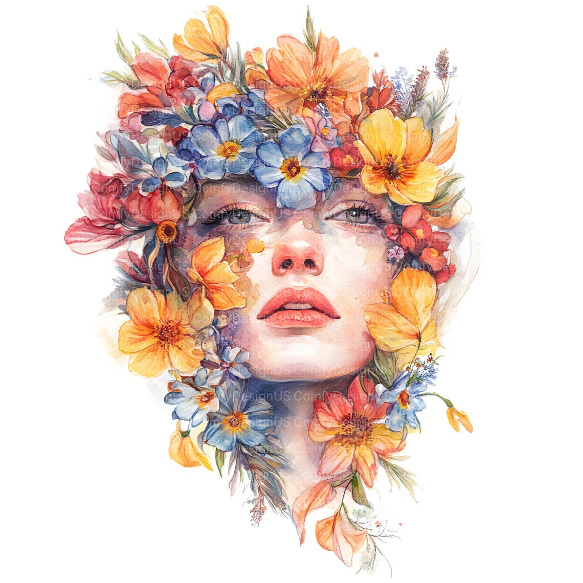 20 Floral Female Face Clipart, Woman Face Clipart, High Quality JPG ...