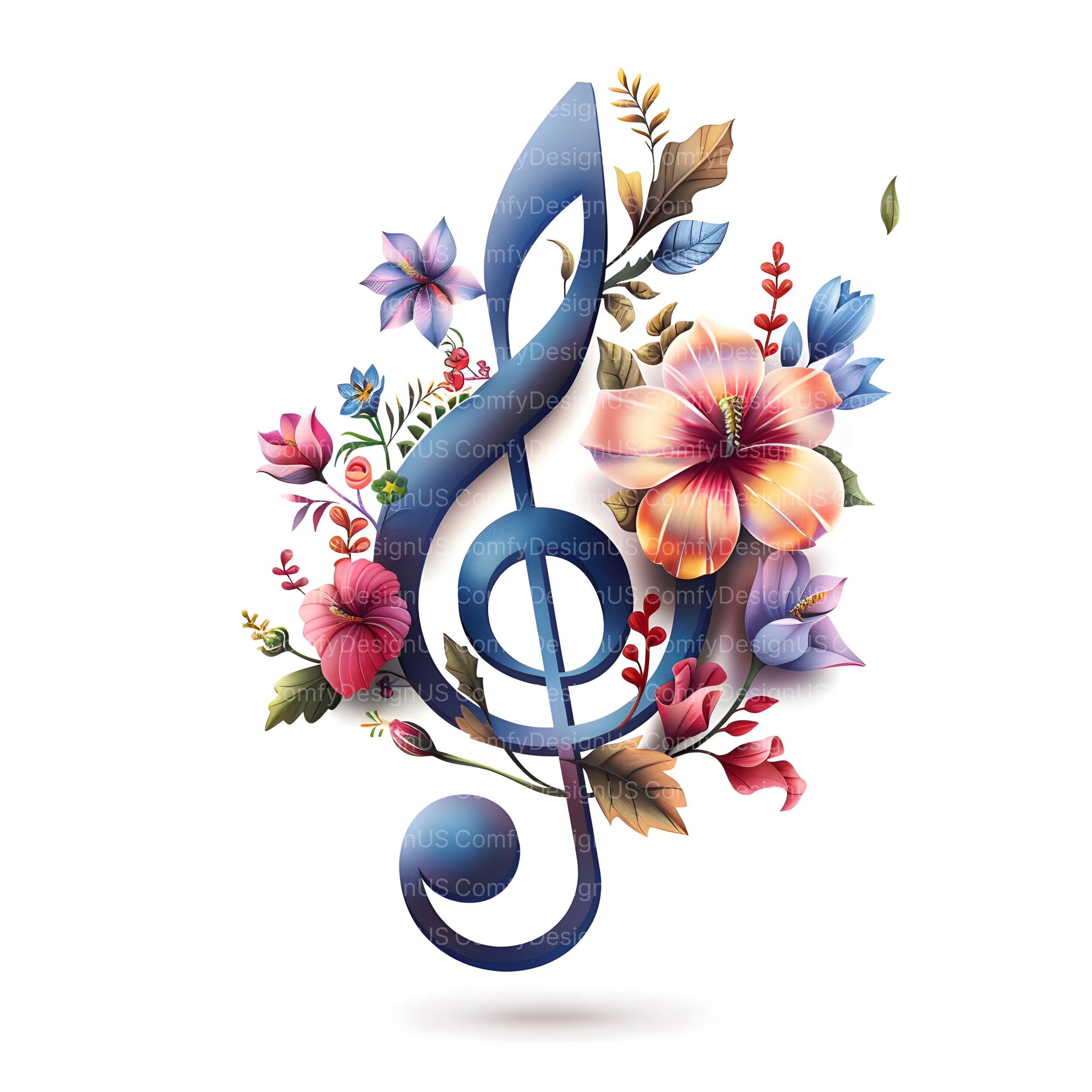 15 Floral Music Notes Clipart, Music Wall Art, Music Notation ...