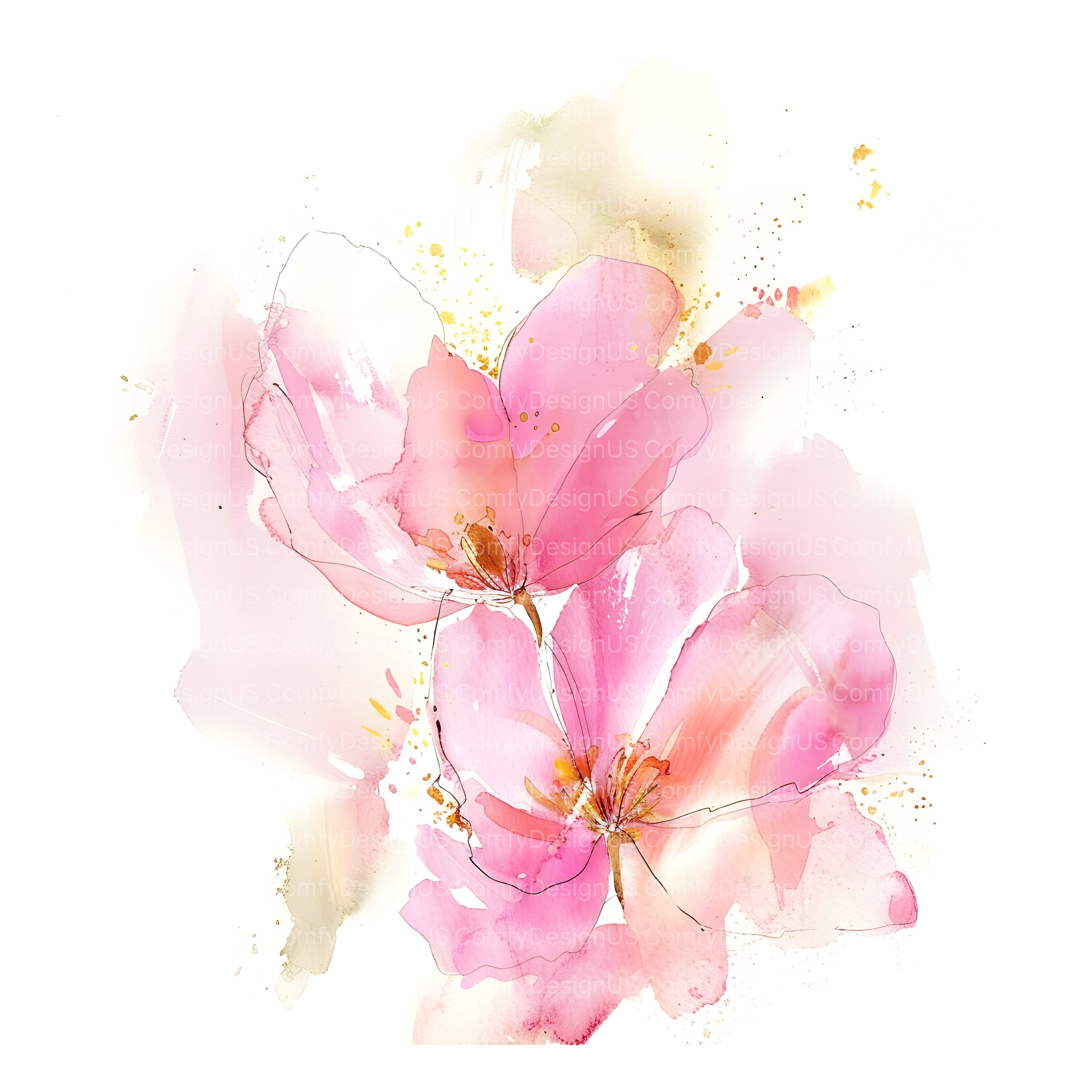 15 Abstract Flowers Clipart, Pink Flower, Gold Flower, Printable ...